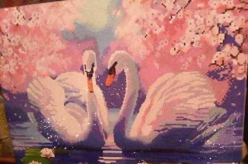 Картина из страз -алмазная мозаика Лебеди