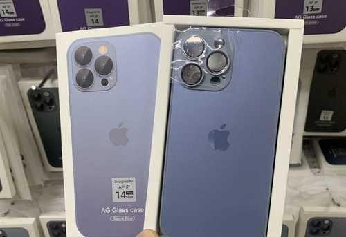 Чехол на iPhone 14 Pro Max Glass Case голубой