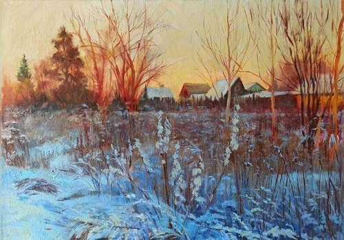 Картина маслом на холсте с зимним пейзажем 40х50