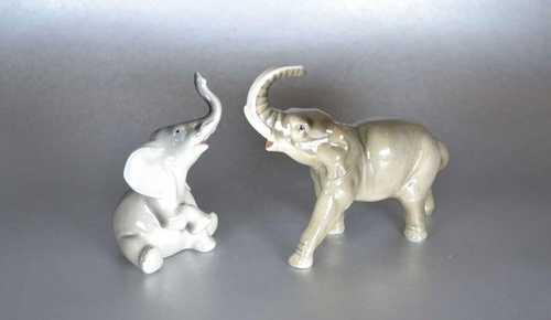 Слон и слонёнок фарфоровые статуэтки