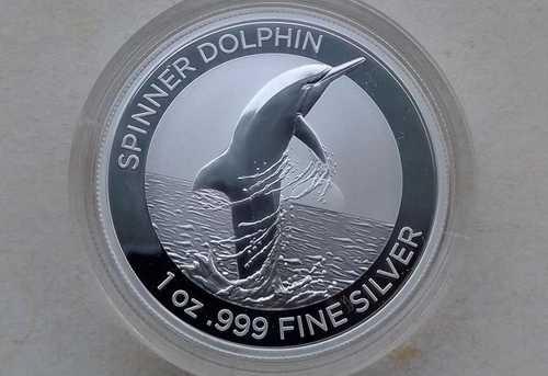Дельфин 2-й релиз серебро 1 унция