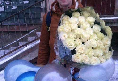 Букет цветы + шары, розы Эквадор, заказ цветов