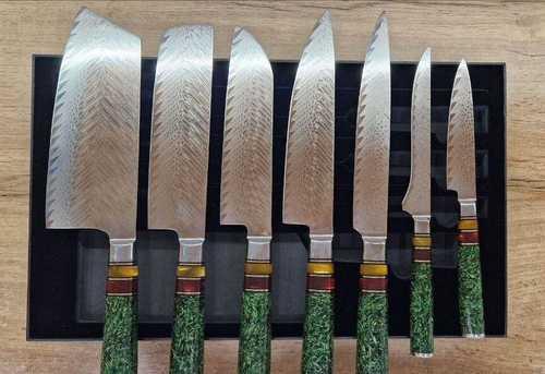 Дамасские кухонные ножи(набор 7 штук + подставка)