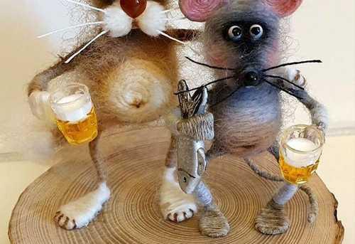 Сувенир Кот и Мышь на подставке, авторский