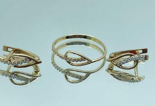 Комплект золотой серьги и кольцо (Бекетова 57)