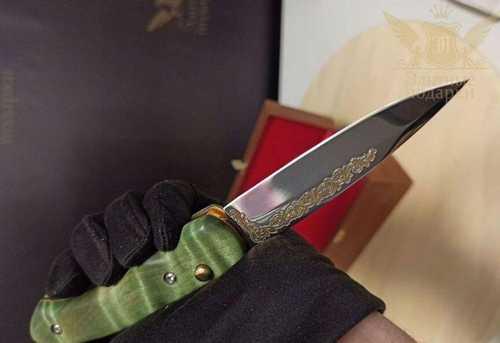 Сувенирный нож складной ручной работы зелёный