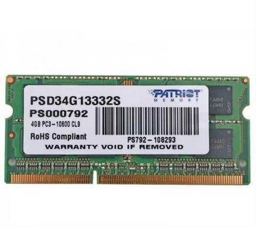 Patriot Memory DDR3 SO-dimm 1333Mhz PC3-10600 CL9