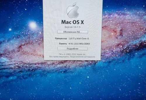 MacBook Air 11 (2011), 128 ГБ, Core i5, 1.6 ГГц, RAM 4 ГБ, Intel HD Graphics 3000