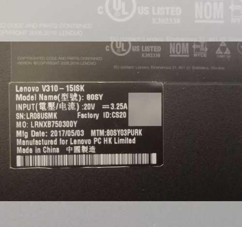 Ноутбук lenovo v310-15ISK