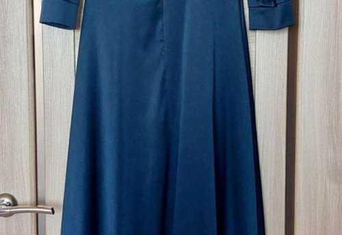 Темно-синее атласное платье 44 р-р