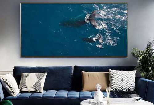 Картина маслом синие киты Океан Картины в дом