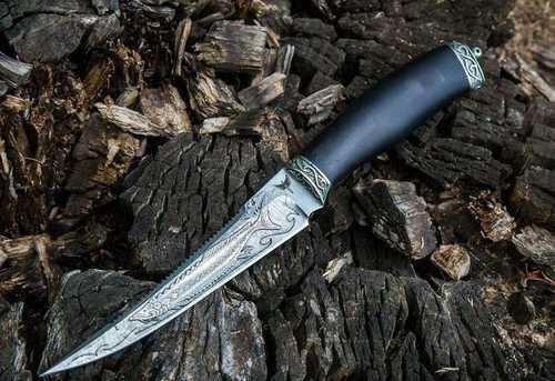 Нож Рыбак из дамасской стали 1200 слоев худ.оформл