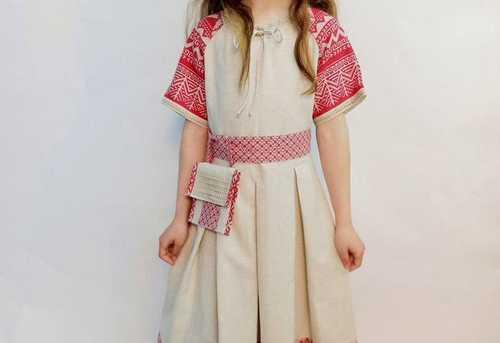 Детское платье Макошь 2 с коротким рукавом серо-кр