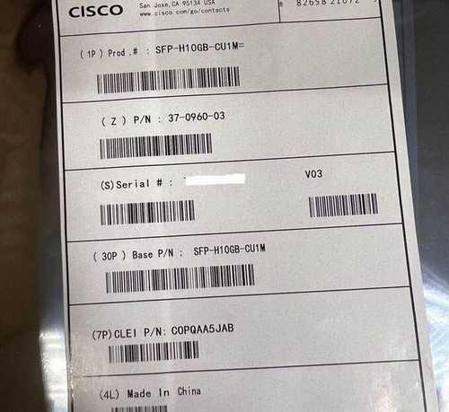 Кабель Cisco SFP-H10GB-CU1M новый