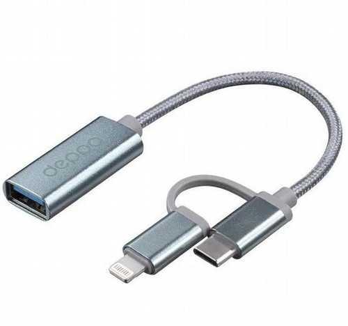 Переходник Deppa USB - Type-C + Lightning, алюмини