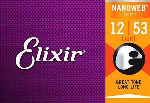 Струны для гитары Elixir 11052 NanoWeb Light 12-53