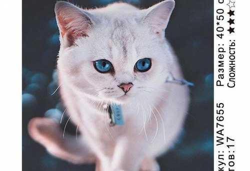 Картина "Белая кошечка с голубыми глазами"