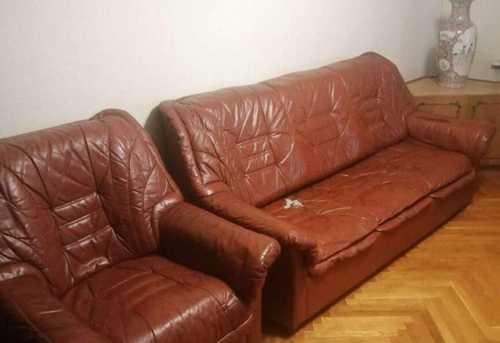Комплект диван и 2 кресла из натуральной кожи