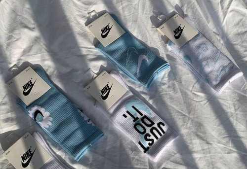 Носки Nike everyday высокие белые голубые