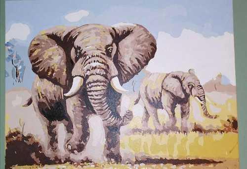 Африканские слоны картина акрил