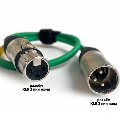 Кабель микрофонный GS-PRO XLR3F-XLR3M (green) 0,35 метра