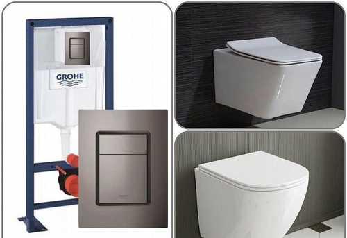 Инсталляция grohe с кнопкой графит и унитаз