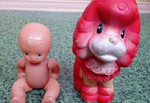 Игрушки СССР резиновый пудель и кукла