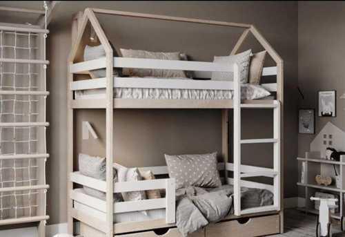 Двухъярусная кровать домик комбинированная 160х80