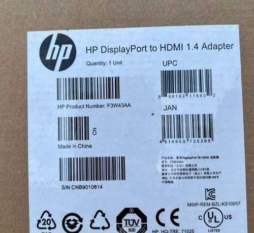 Адаптер HP DisplayPort — hdmi 1.4 (F3W43AA)