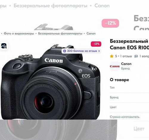 Беззеркальный фотоаппарат Canon EOS R100 Kit 18-45