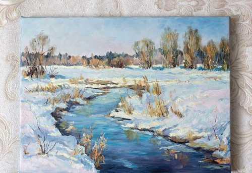 Картина маслом Зимняя река