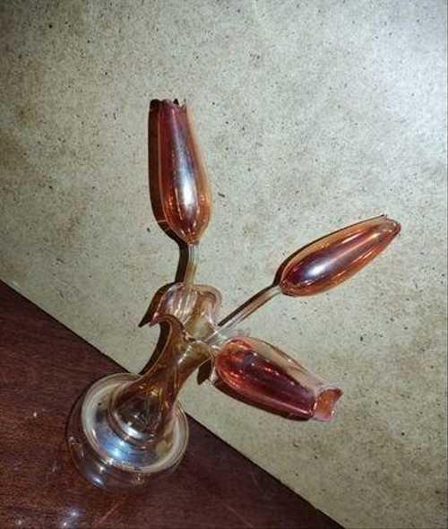 Цветное стекло винтаж Тюльпаны в вазе СССР