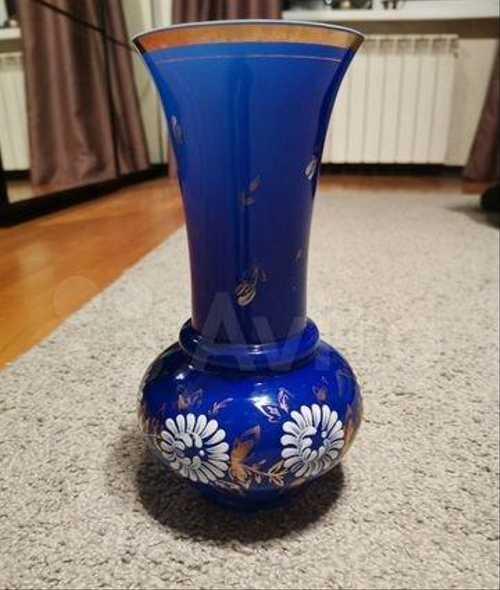 Стеклянная ваза кобальтовое стекло лзхс, 1950-е гг