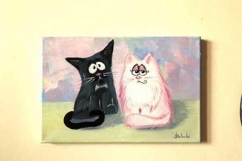 Картина Котики Портрет кошек маслом на холсте