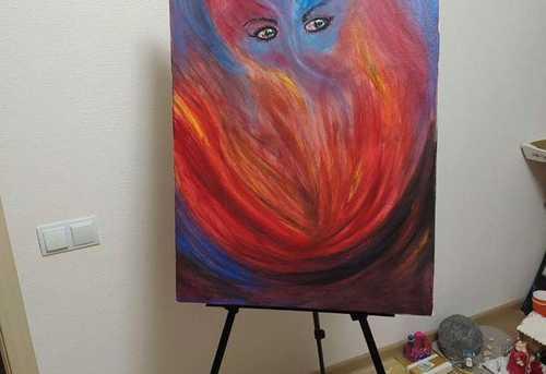 Картина маслом холст огненный цветок женщина огонь