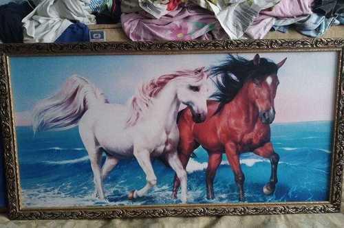 Картина гобелен кони лошади