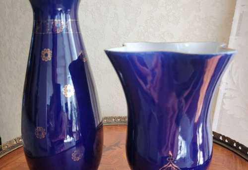 Винтажные вазы фарфор кобальт 1960е г, цена за обе