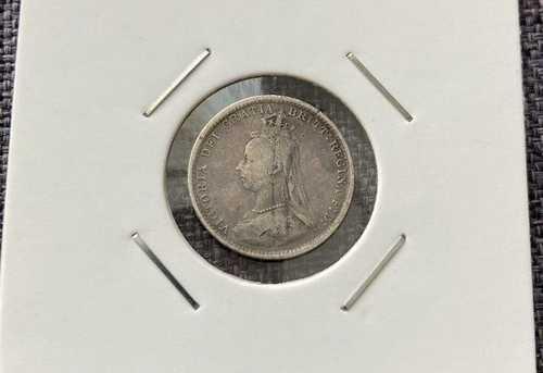 Серебряная монета 3 пенса 1889 год