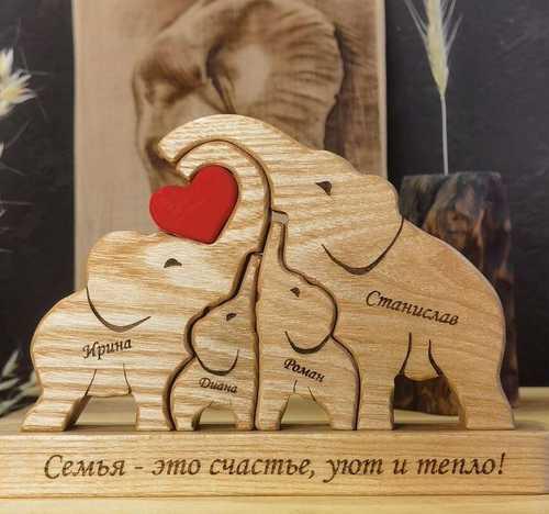 Фигурки из дерева "Семья слонов"