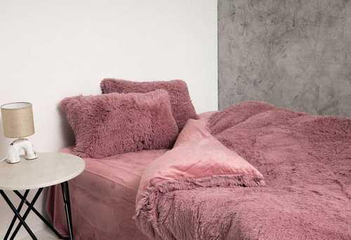 Меховое постельное белье,винно- розовый