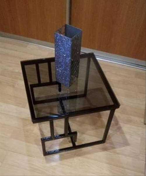 Стол в стиле Лофт, столешница - калёное стекло 8мм