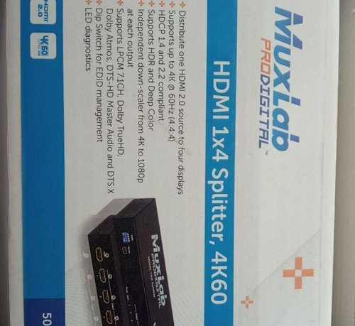 Сплиттер hdmi 1X4 splitter, 4K60 Muxlab 500426