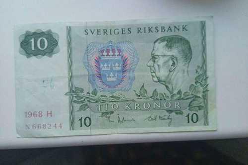 Банкнота 10 крон Швеции 1968г