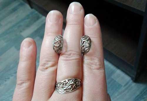 Серебряный набор серьги кольцо