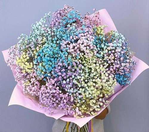 Букет из 51 разноцветной гипсофилы, цветы доставка