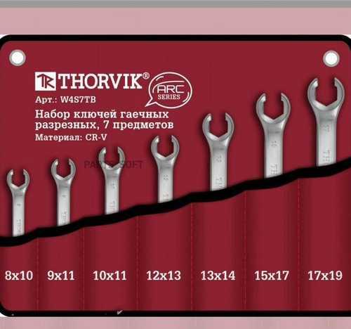 Thorvik W4S7TB Набор ключей гаечных разрезных серии ARC в сумке, 8-19 мм, 7 предметов