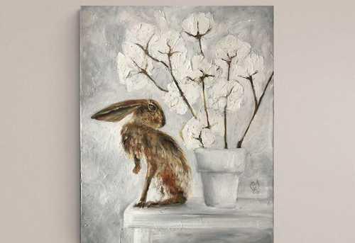 Картина маслом на холсте, картина с кроликом 40х50