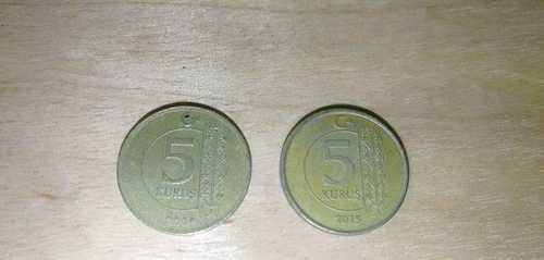 Монеты Турция (8 шт.) от 5 куруш до 1 лиры 2009-18