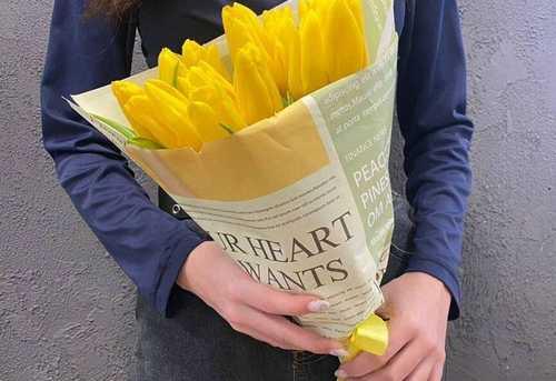 Букет желтых тюльпанов 15 штук