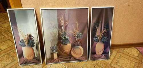 Картина триптих вазы с сухоцветом